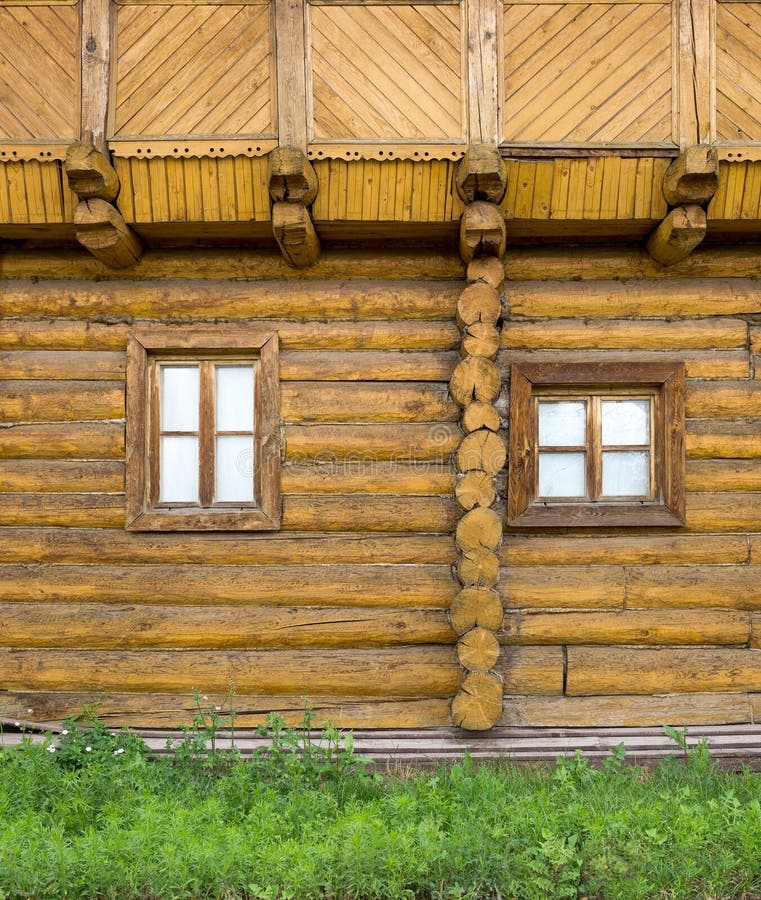 Windows on Wall of Log House Stock Image - Image of slavic, frame: 59380413