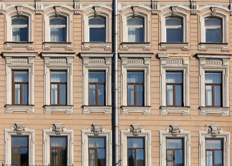 Windows on the Wall of an Old High-rise Building. Stock Image - Image ...