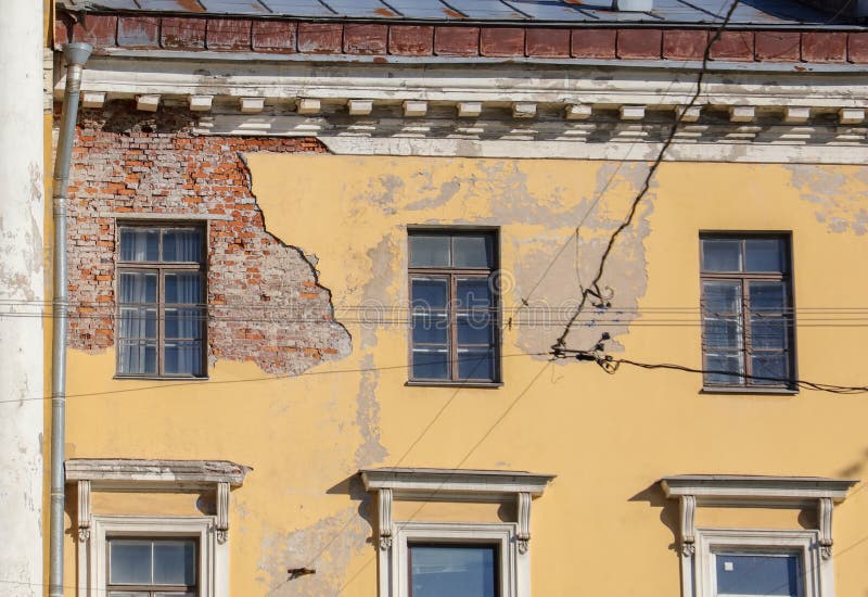 Windows on the Wall of an Old High-rise Building. Stock Image - Image ...
