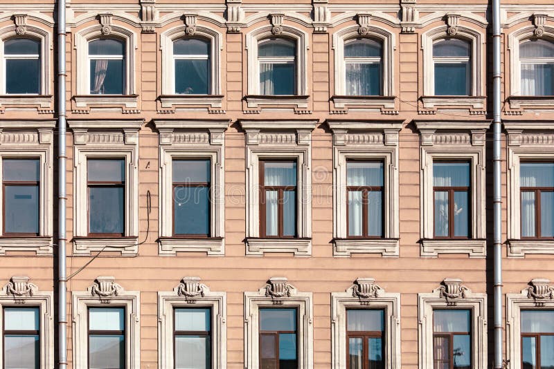 Windows on the Wall of an Old High-rise Building. Stock Image - Image ...