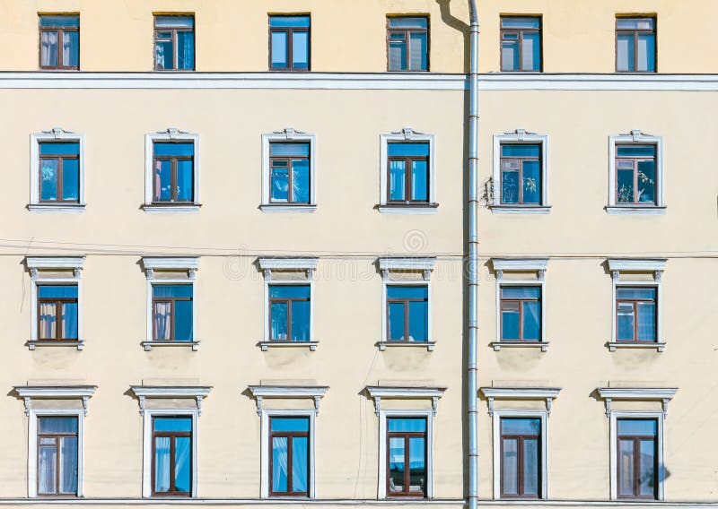 Windows on the Wall of an Old High-rise Building. Stock Image - Image ...