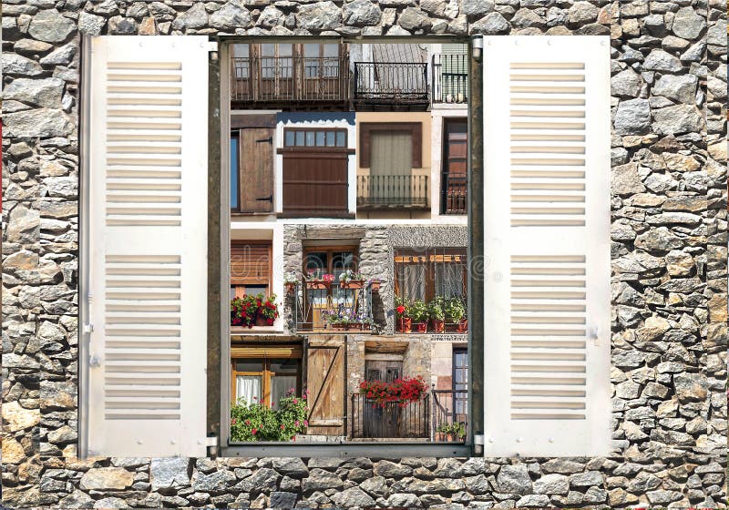 Windows in a wall stock image. Image of window, blue - 195173451