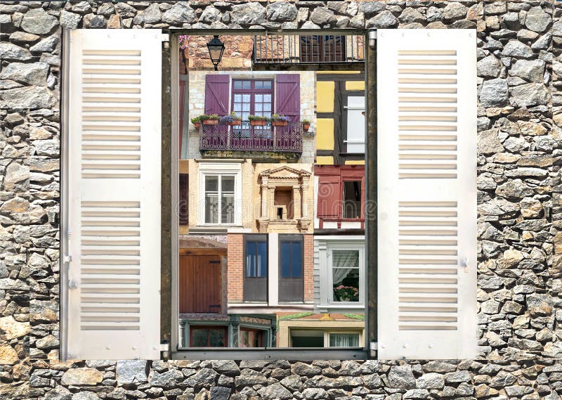 Windows in a wall stock image. Image of window, blue - 195173451