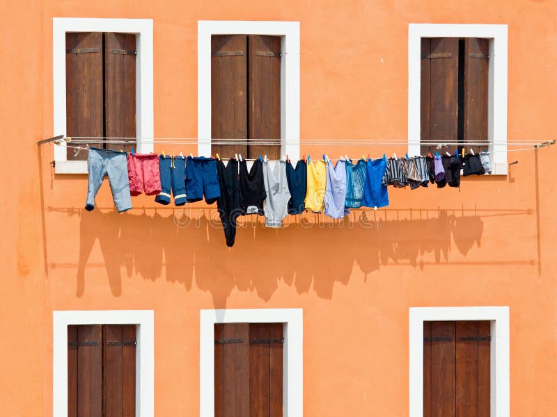 Windows with Washing Hung on Drying Stock Photo - Image of laundry ...