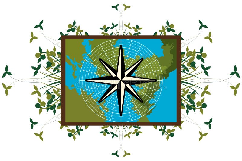 Windroos Op Een Kaart Met Decoratie Vector Illustratie - Illustration ...