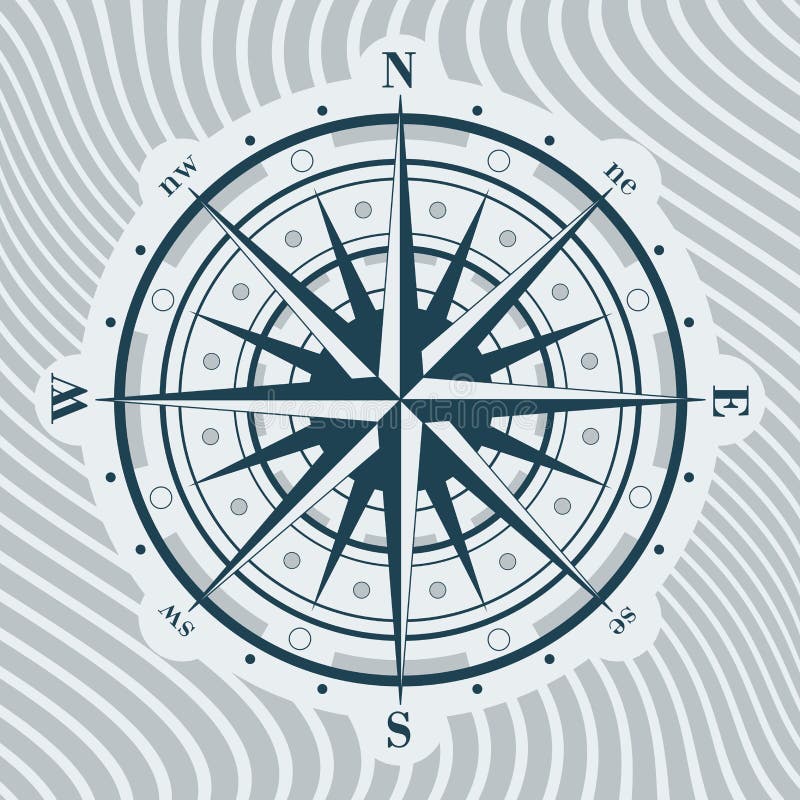 Windroos Over Achtergrond Met Golven Vector Illustratie - Illustration ...