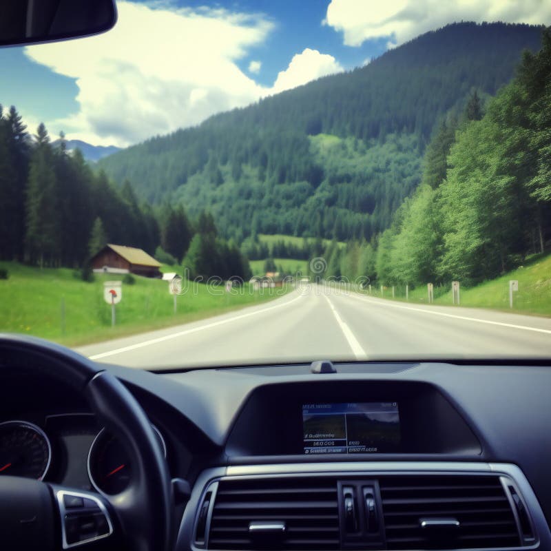 Windscreen of Car Driving on Mountains Highway. Travelling by Car ...