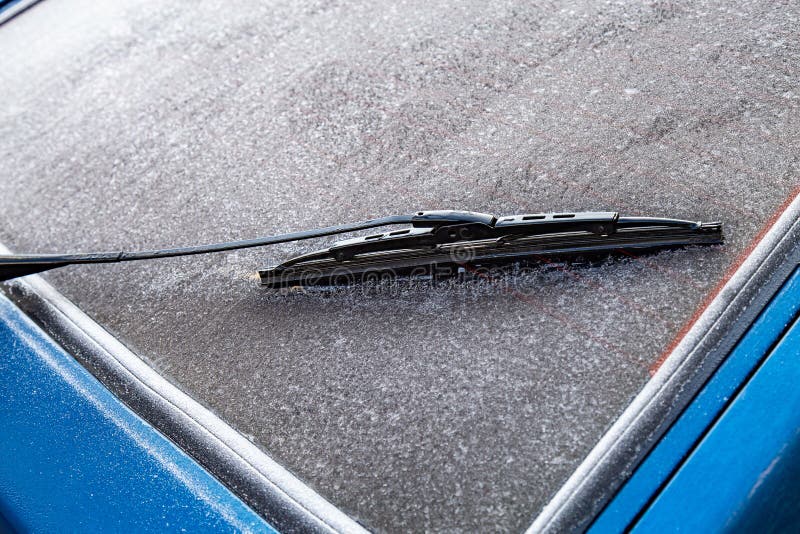 The Windshield of the Blue Car Was Covered with Frost Stock Photo ...