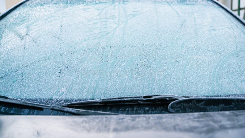 The Windshield of the Car Was Covered with Frost, Outside View Stock ...