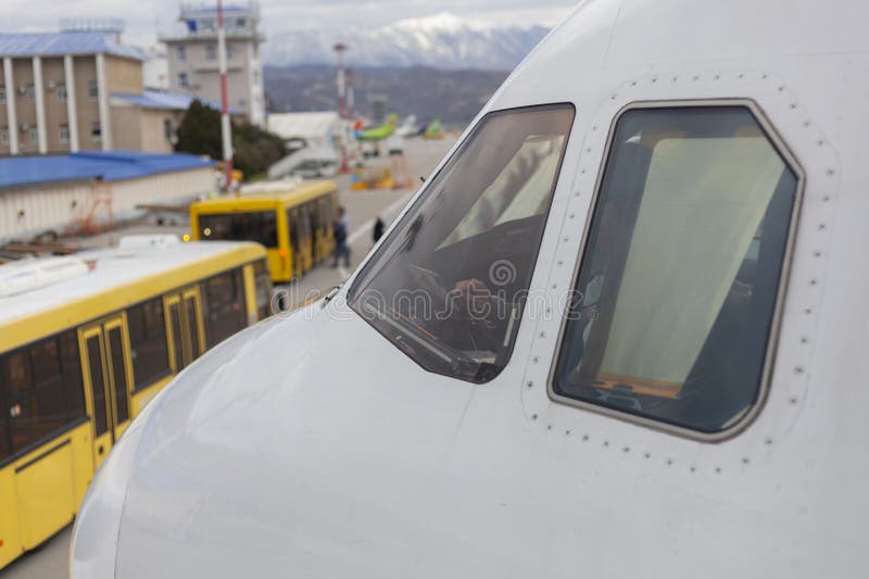Windshield. the Plane at the Airport Stock Image - Image of airliner ...
