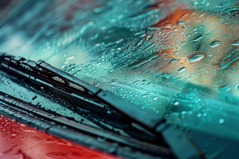 Windshield Wiper Wiping Raindrops from Car Windscreen during Rain Stock ...