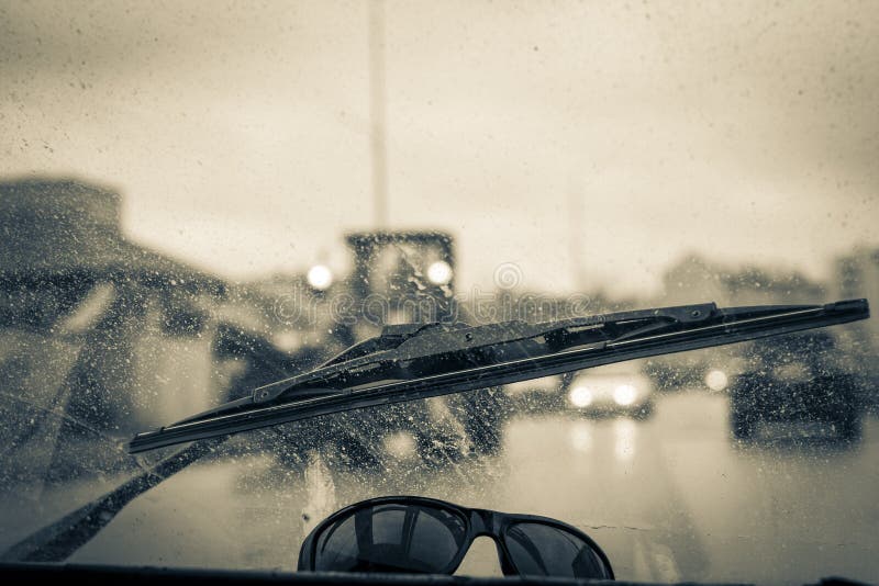Windshield Wipers from Inside of Car, Season Rain Stock Image - Image ...