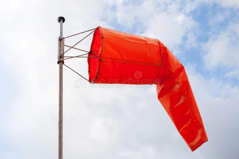 Windsock. Red Wind Indicator Over Cloudy Sky Stock Image - Image of ...