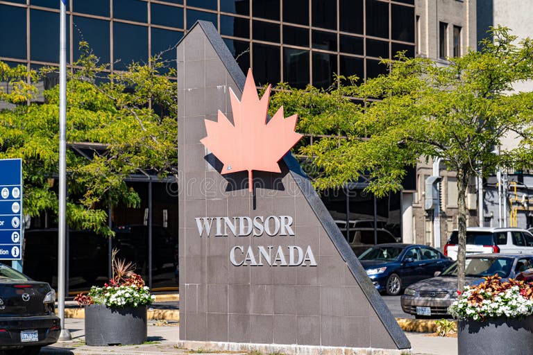 Windsor Canada Welcome Sign with Red Maple Leaf in Downtown Windsor. Editorial Photo - Image of ...