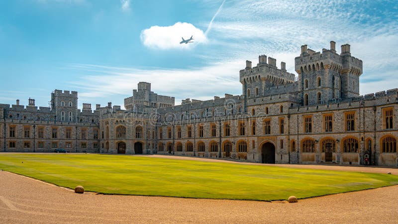 Windsor, England - Windsor Castle Inner Courtyard with the Plane Flying ...