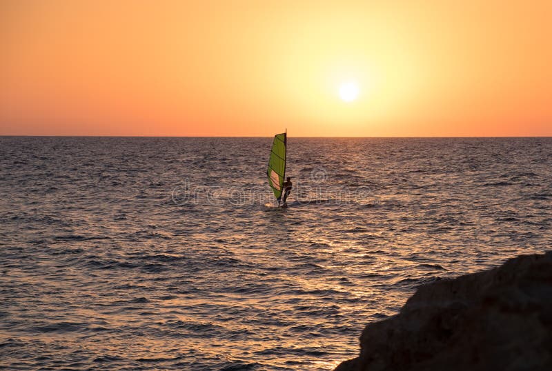 Windsurf in Mediterranean Sea at Sunset.Tel-Aviv Stock Image - Image of ...