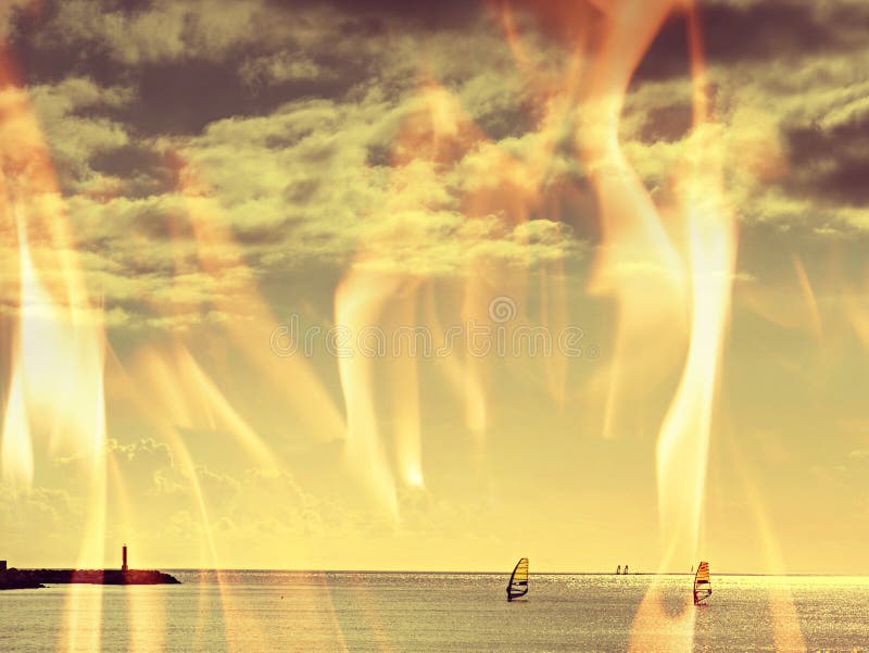 Windsurfer Men on a Windsurfs. Gentle Wind Blowing Stock Image - Image ...