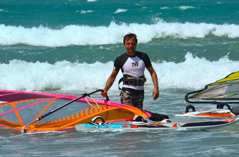Windsurfer with sail stock image. Image of power, sail - 67172405
