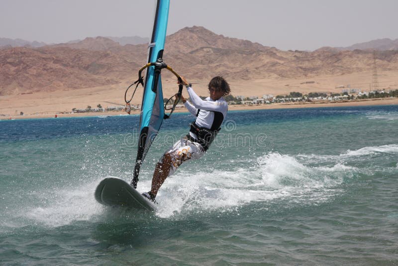 Windsurfer in Dahab. Extreme. Stock Image - Image of spray, windsurfer ...