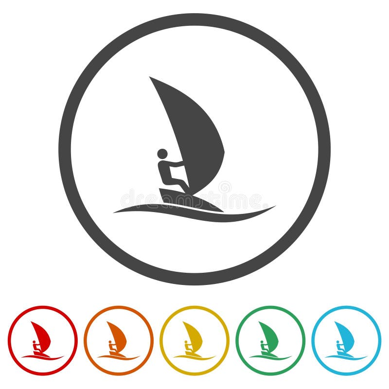 Windsurfing Icon. Set Icons in Color Circle Buttons Stock Vector - Illustration of board ...
