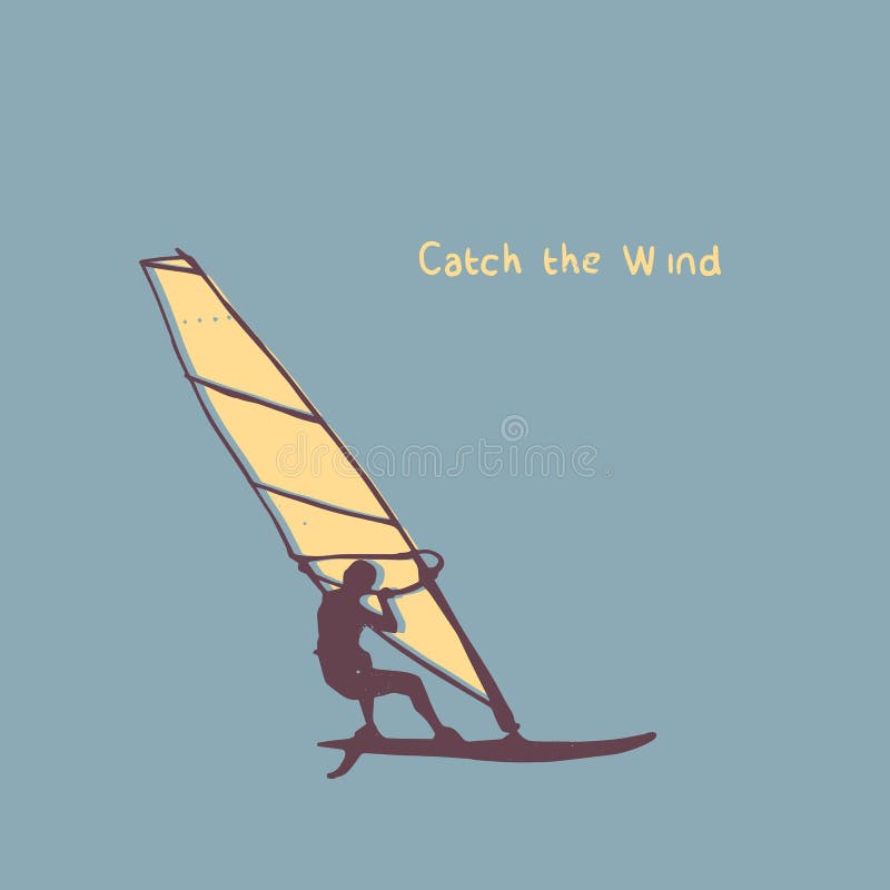 Windsurfing Illustration with Text Catch the Wind Stock Vector ...