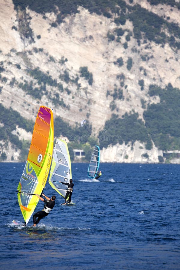 Windsurfing, Lago Di Garda, Italy Editorial Stock Photo - Image of ...