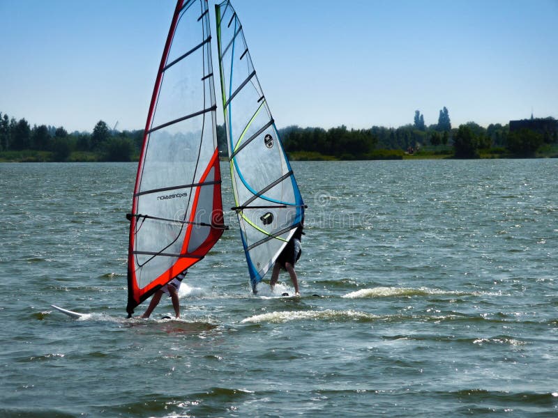 Windsurfing the lake editorial image. Image of zoetermeer - 75444905