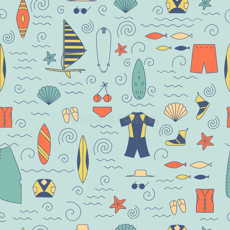 Windsurfing Seamless Pattern. Stock Illustration - Illustration of linear, board: 90854673
