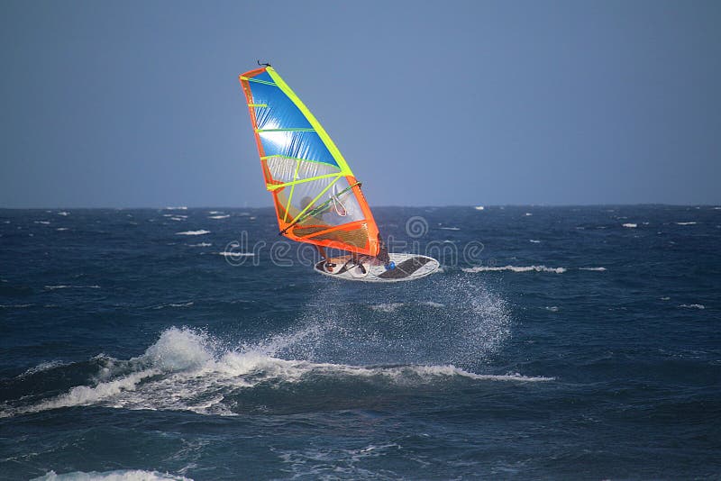 Windsurfer Jumping in the Waves of the Atlantic Ocean Stock Photo ...