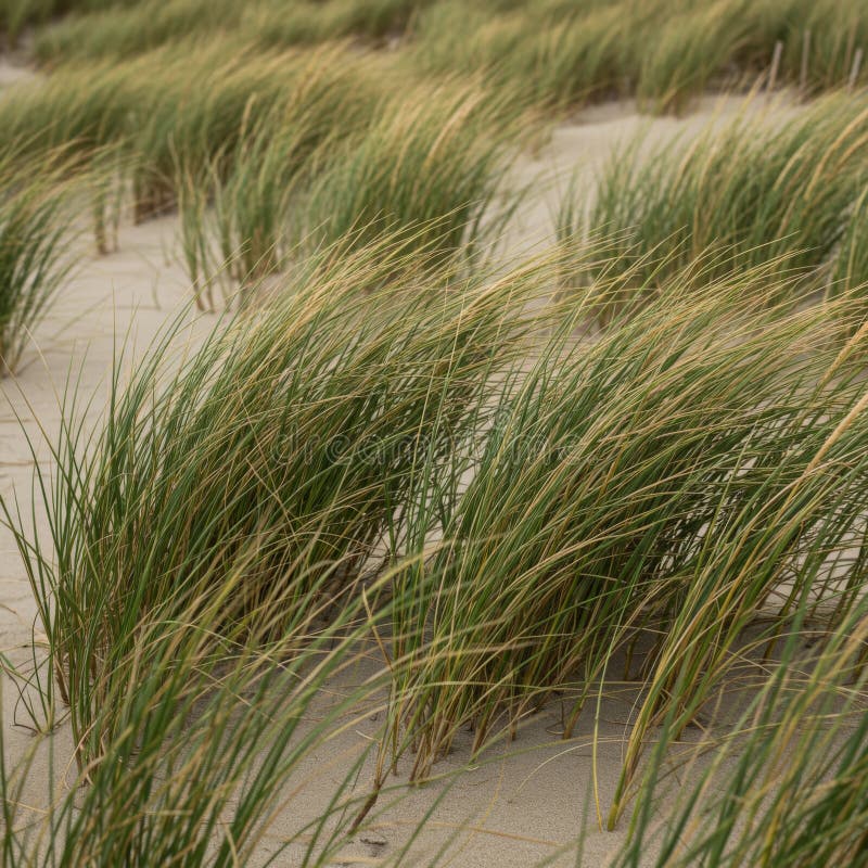 Windswept Beach Grass on Sandy Dune Stock Illustration - Illustration of plants, environment ...