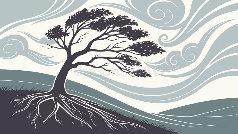 Windswept Gnarled Tree, Resilience in Nature, Vector Design Generative ...