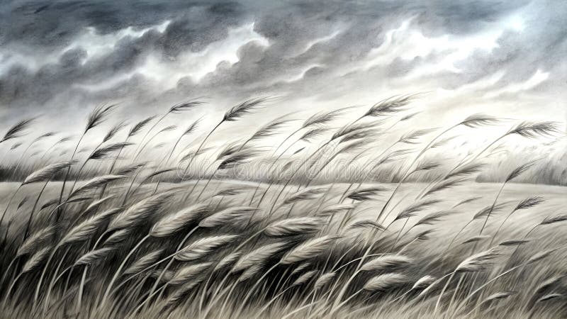 Windswept Grace: a Graphite Sketch Captures the Movement of a Field of ...