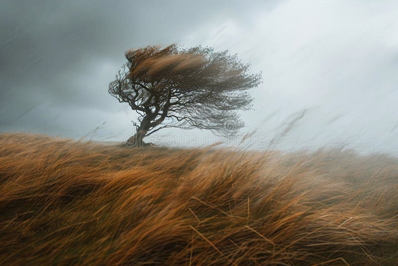 Windswept Landscapes during Windy Weather Stock Illustration ...