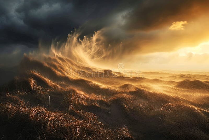Windswept Landscapes during Windy Weather Stock Illustration ...
