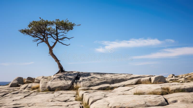 Windswept minimal tree stock illustration. Illustration of nature ...