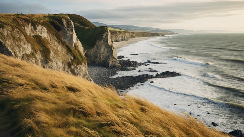 Windswept Ocean Vista Cliff Edge Stock Illustration - Illustration of ...