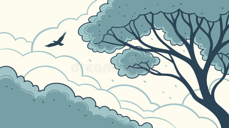Windswept Tree in Cloudscape Vector, Nature and Dramatic Sky, Vector ...