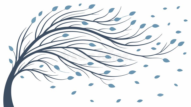 Windswept Tree with Leaves Blowing in the Wind Autumn, Vector Design ...