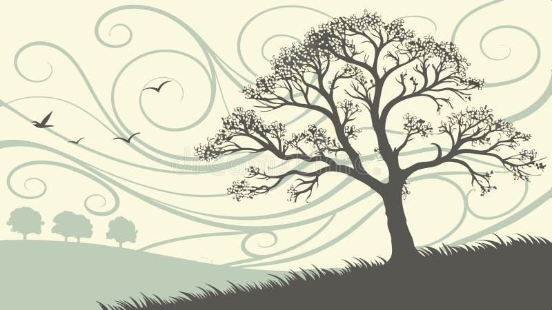 Windswept Tree Silhouette, Dynamic Nature Outline Vector Design ...