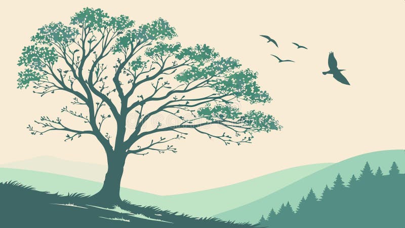 Windswept Tree Silhouette, Nature S Resilience and Tree in Wind Vector ...