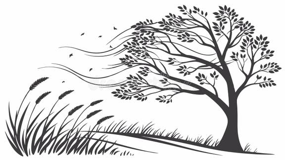 Windswept Tree Silhouette Nature Storm Vector Design Generative AI ...