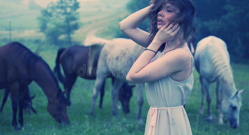 Windy Day in the Rular Area Stock Photo - Image of hair, model: 32065196