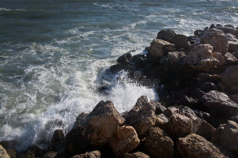 Windy day splashing waves stock image. Image of travel - 95339893