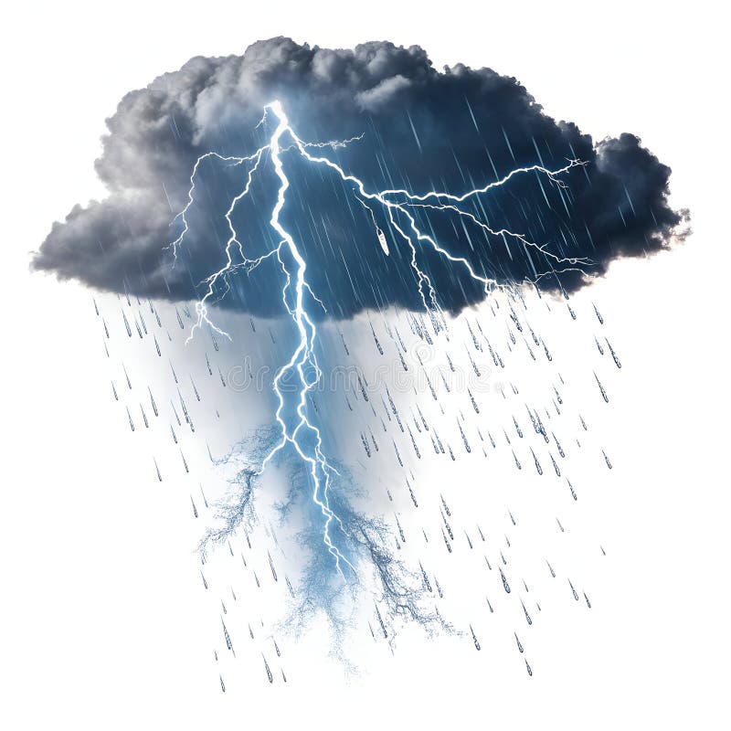 Windy Drizzle with Thunder at Night 3D Icon, Stock Illustration ...