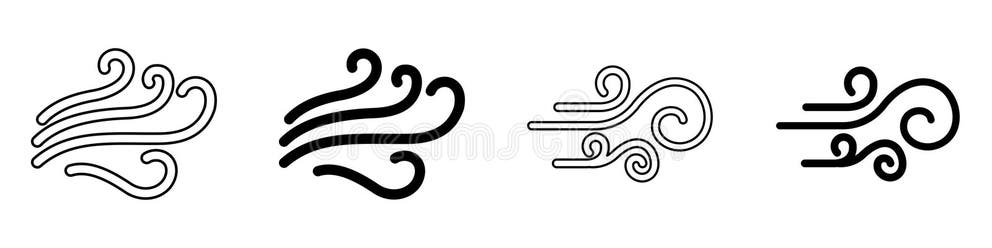 Windy Icons Versions Set in Black Flat and Line Style Stock Vector ...