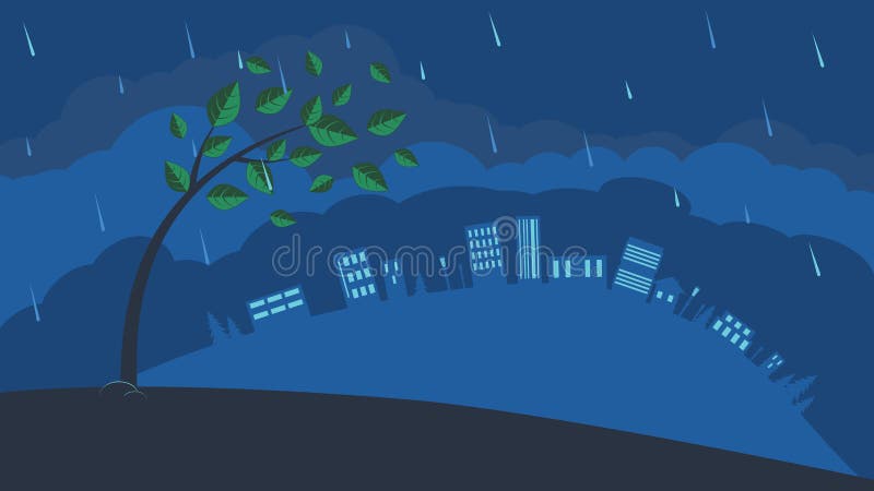 Windy landscape with tree stock vector. Illustration of foliage - 217955918