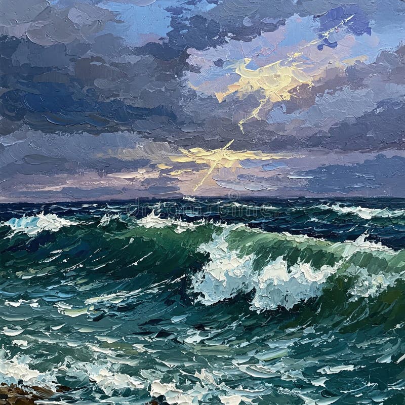 Windy Ocean View with Bold Brushwork Stock Illustration - Illustration ...