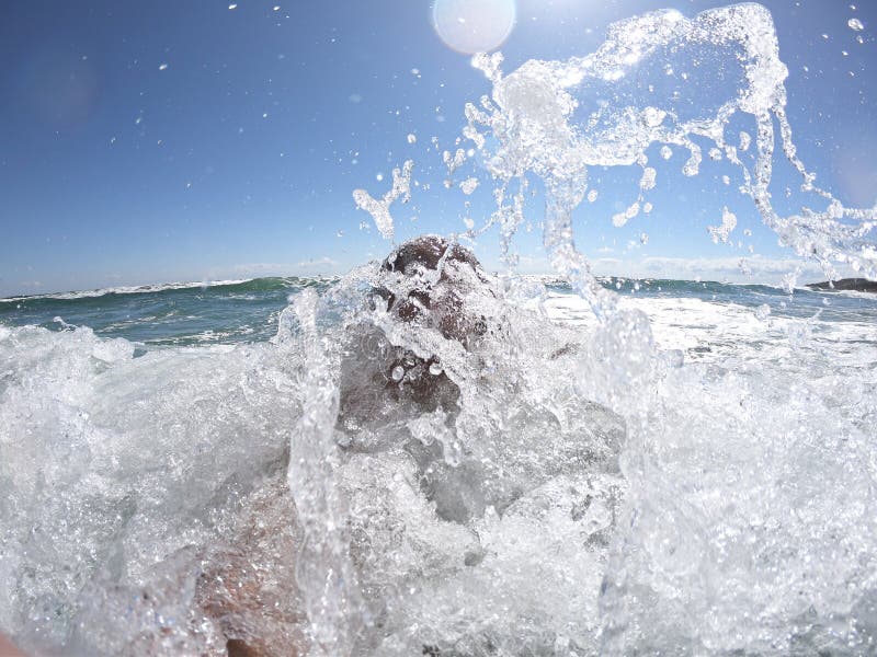 Powerful Ocean Waves Splashing Funny Couple Stock Image - Image of ...