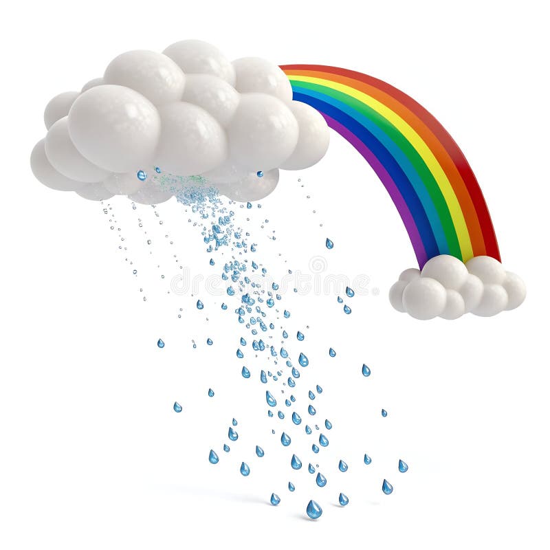 Windy Rain with Rainbow 3D Icon, Stock Illustration - Illustration of ...