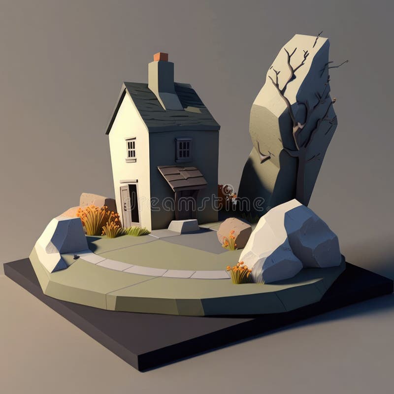 Windy Roads and Old Houses, Isometric Low Poly View AI Generation Stock ...